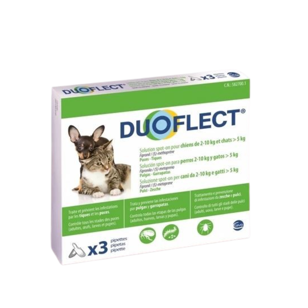 Antiparasitic spot on solution for dogs 2-10 kg and cats +5 kg Duoflec ...