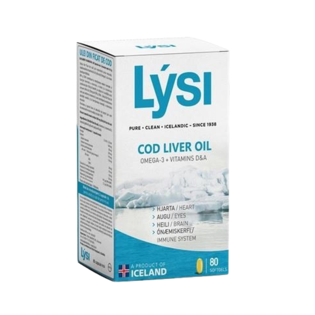 Omega 3 cod liver oil with vitamin D and A, 80 capsules, Lysi ...