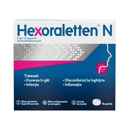 Hexoraletten N , 16 tablets, sore throat, inflammation of the oral cav ...